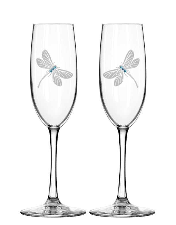 Dragonfly Champagne Flutes – Healy Glass Artistry